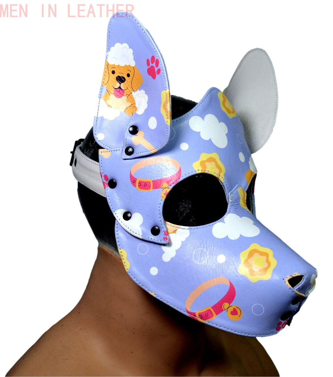 Leather Puppy Printed Mask Hood made to Order - Etsy