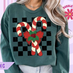 Retro Candy Cane PNG, Trendy Checkered Christmas PNG, Holiday ...