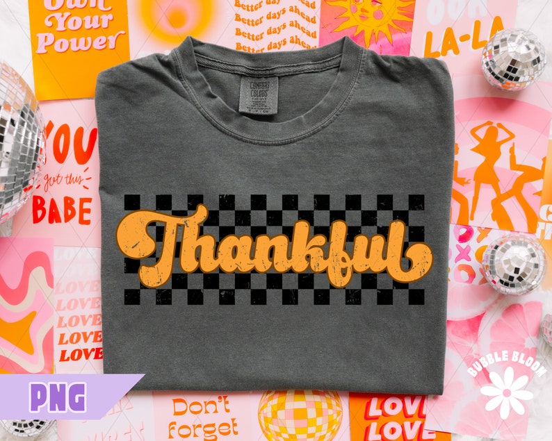 Retro Checkered Thankful PNG: Thanksgiving Sublimation (digital ...