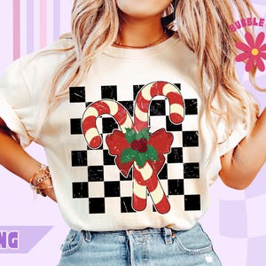 Retro Candy Cane PNG, Trendy Checkered Christmas PNG, Holiday ...