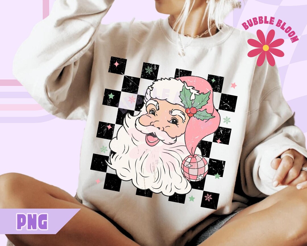 Retro Checkered Santa PNG: Pink Christmas Sublimation (digital Download ...