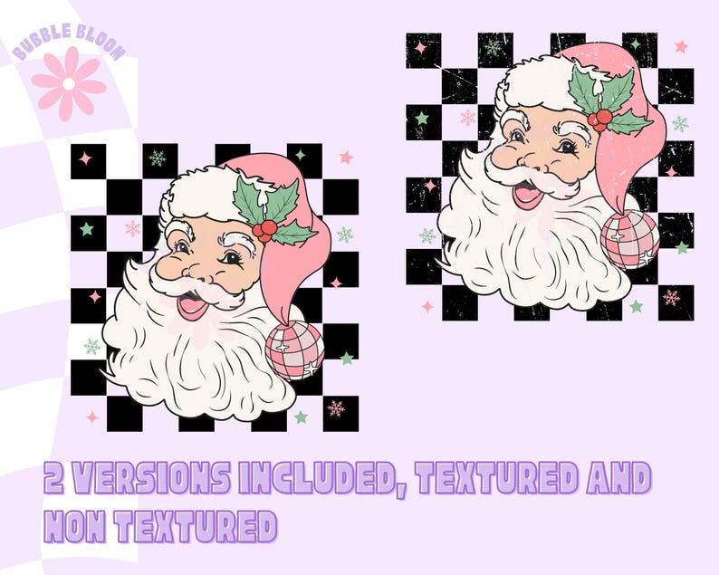 Retro Checkered Santa PNG: Pink Christmas Sublimation (digital Download ...