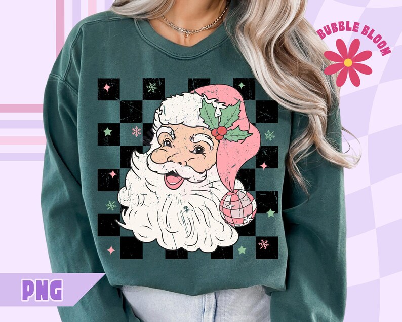 Retro Checkered Santa PNG: Pink Christmas Sublimation (digital Download ...