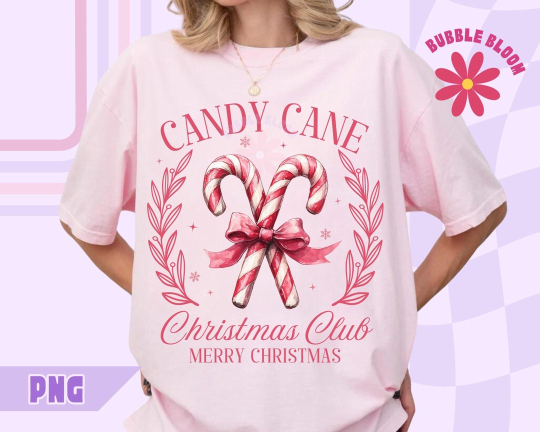 Pink Candy Cane Christmas Club PNG: Girly Coquette Design (digital ...