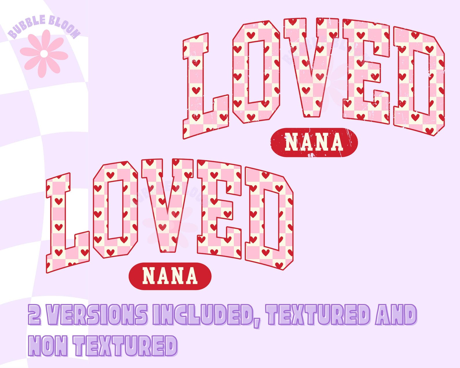 Retro Valentine Nana PNG, Loved Nana Png, Pink Checkered Nana Png ...