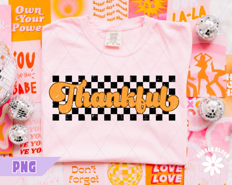 Retro Checkered Thankful PNG: Thanksgiving Sublimation (digital ...