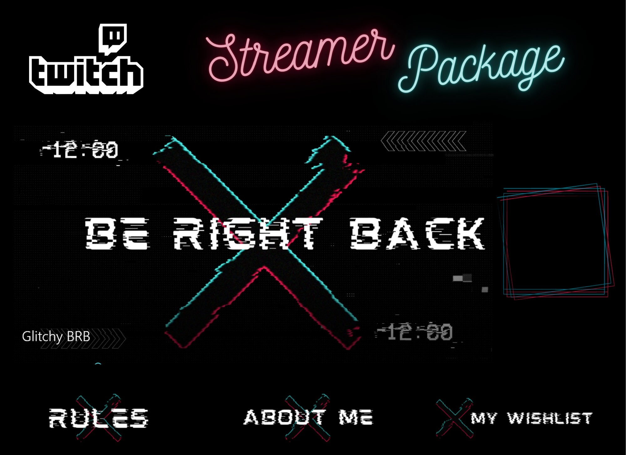 Neon Glitch Animated Streamer Package Appealing Panels - Etsy