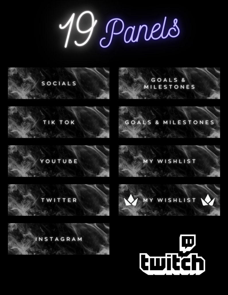 Black Glowing Smoke Twitch Panels: Streamer Set (digital Download) - Etsy