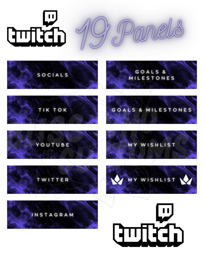 19 Purple and Black Glowing Smoke Twitch Panels, Tidy Appealing ...