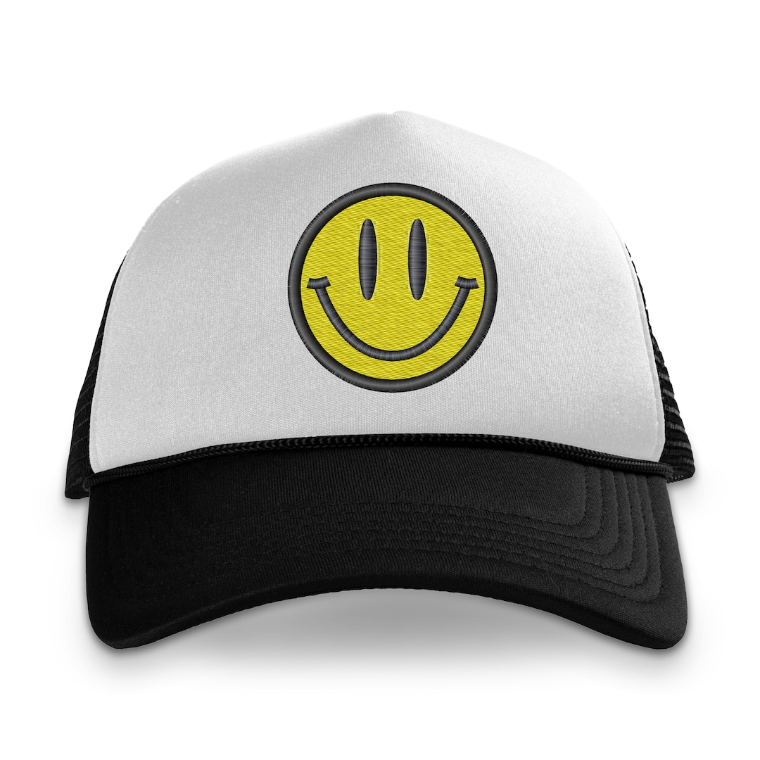 Smiley Face Trucker Hat - Smiley Face Hat - Smiley Face Embroidered Hat ...
