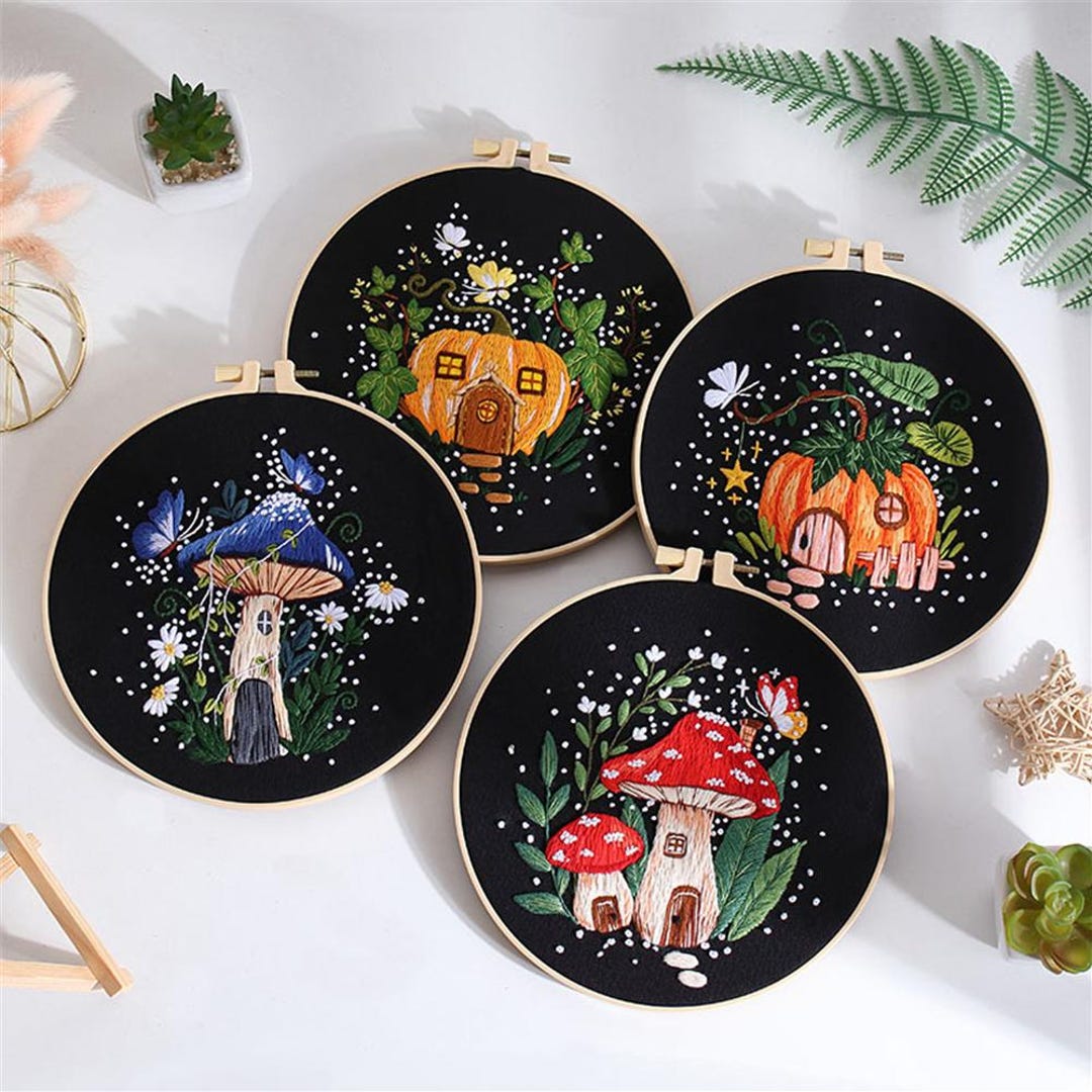 Mushroom Embroidery Kit Beginner, Modern Crewel Embroidery Kit With ...