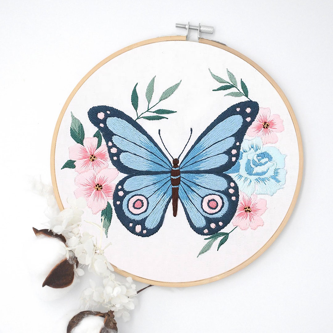 Butterfly Embroidery Kit Beginner / Flowers Painting / Hand Embroidery ...