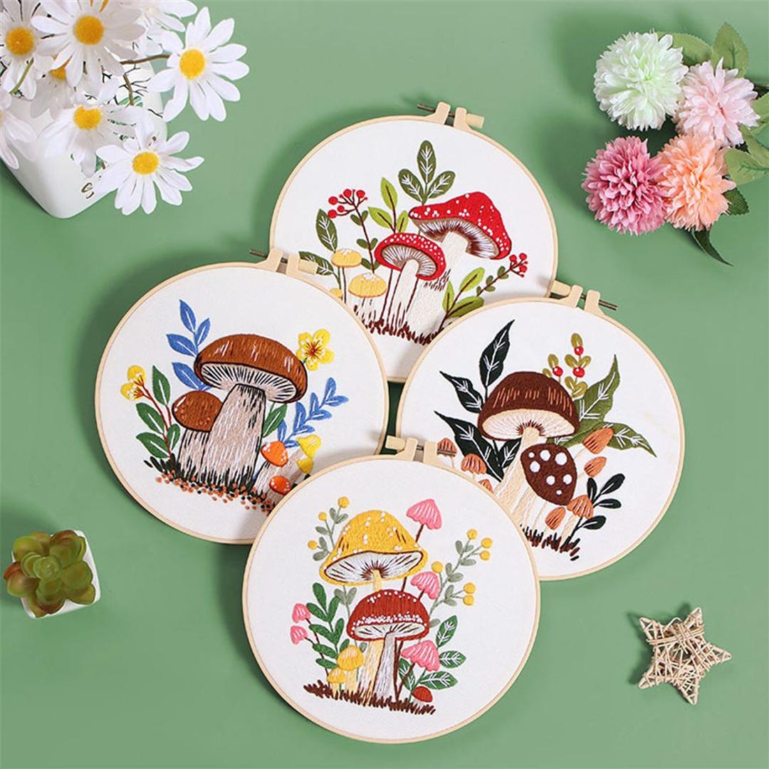 Mushroom Embroidery Kit Beginner, Modern Crewel Embroidery Kit With ...