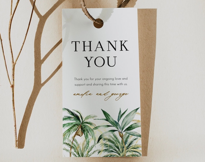 Palm Tree Favor Tag Template, Beach Wedding Thank You Tag, Printable ...