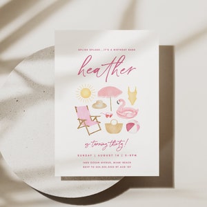 Preppy Pink Pool Party Invitation, 100% Editable Text, Adult Birthday ...