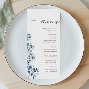 Dusty Blue Menu Template, Wedding Menu Template, Winter Dinner Menu ...