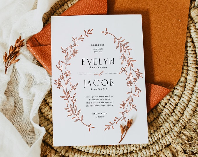 Burnt Orange Wedding Invitation, 100% Editable Text, Rust Wedding ...