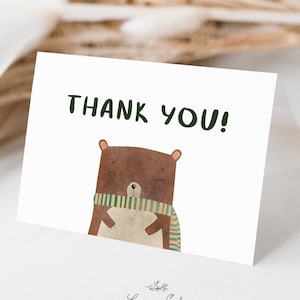 Editable Woodland Bear Thank You Card, INSTANT DOWNLOAD, Teddy Bear ...