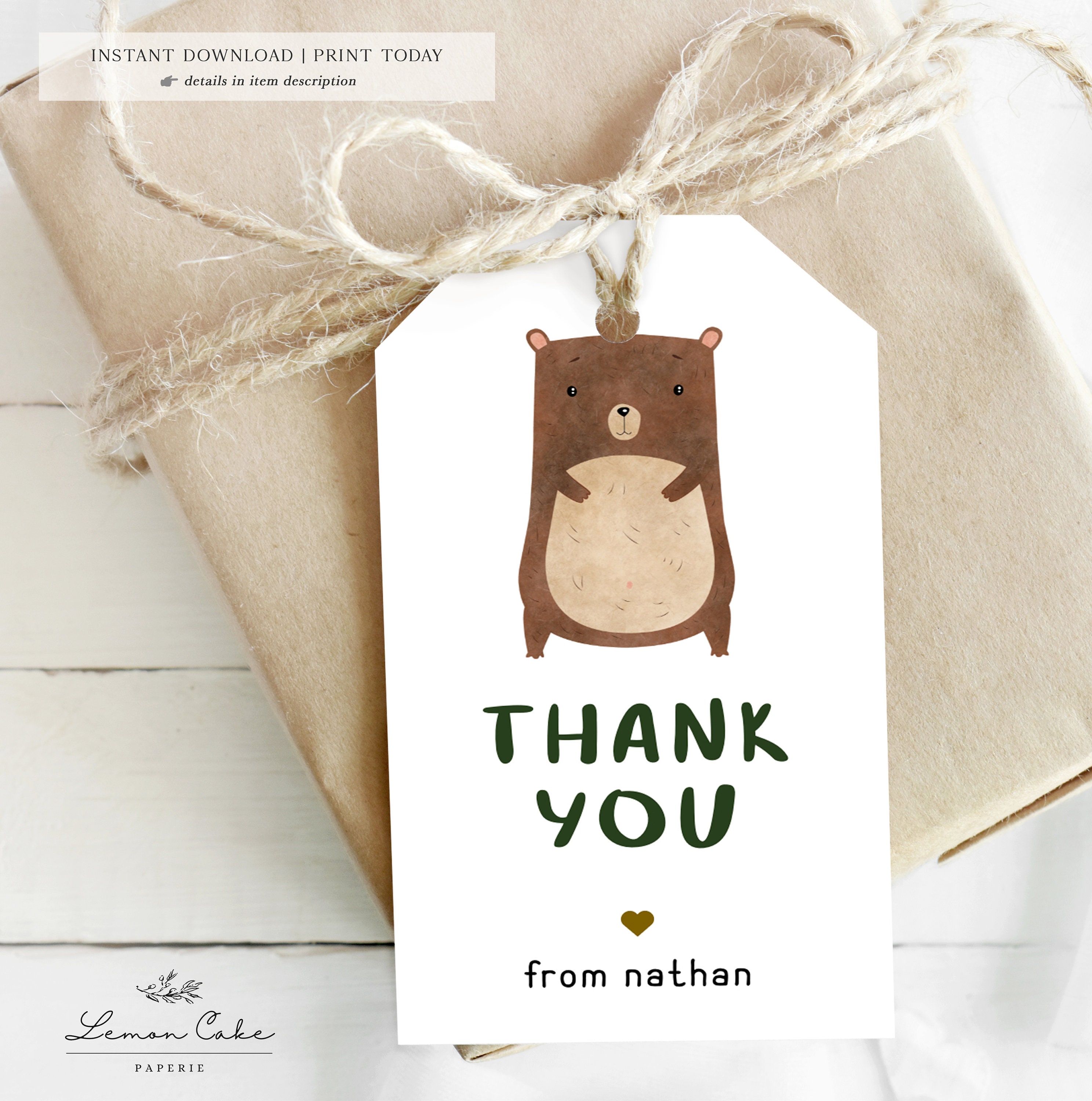 Teddy Bear Favor Tag INSTANT DOWNLOAD Editable Thank You - Etsy