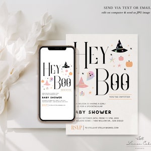 Hey Boo Halloween Baby Shower Invitation, 100% Editable Text, Cute ...