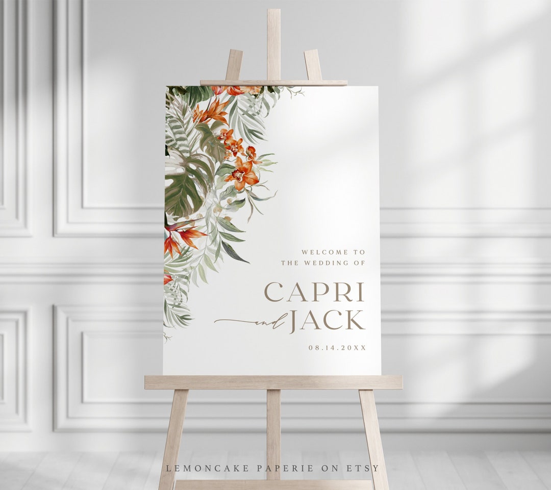 Tropical Welcome Sign Template, Monstera Palm Poster, Editable Text ...