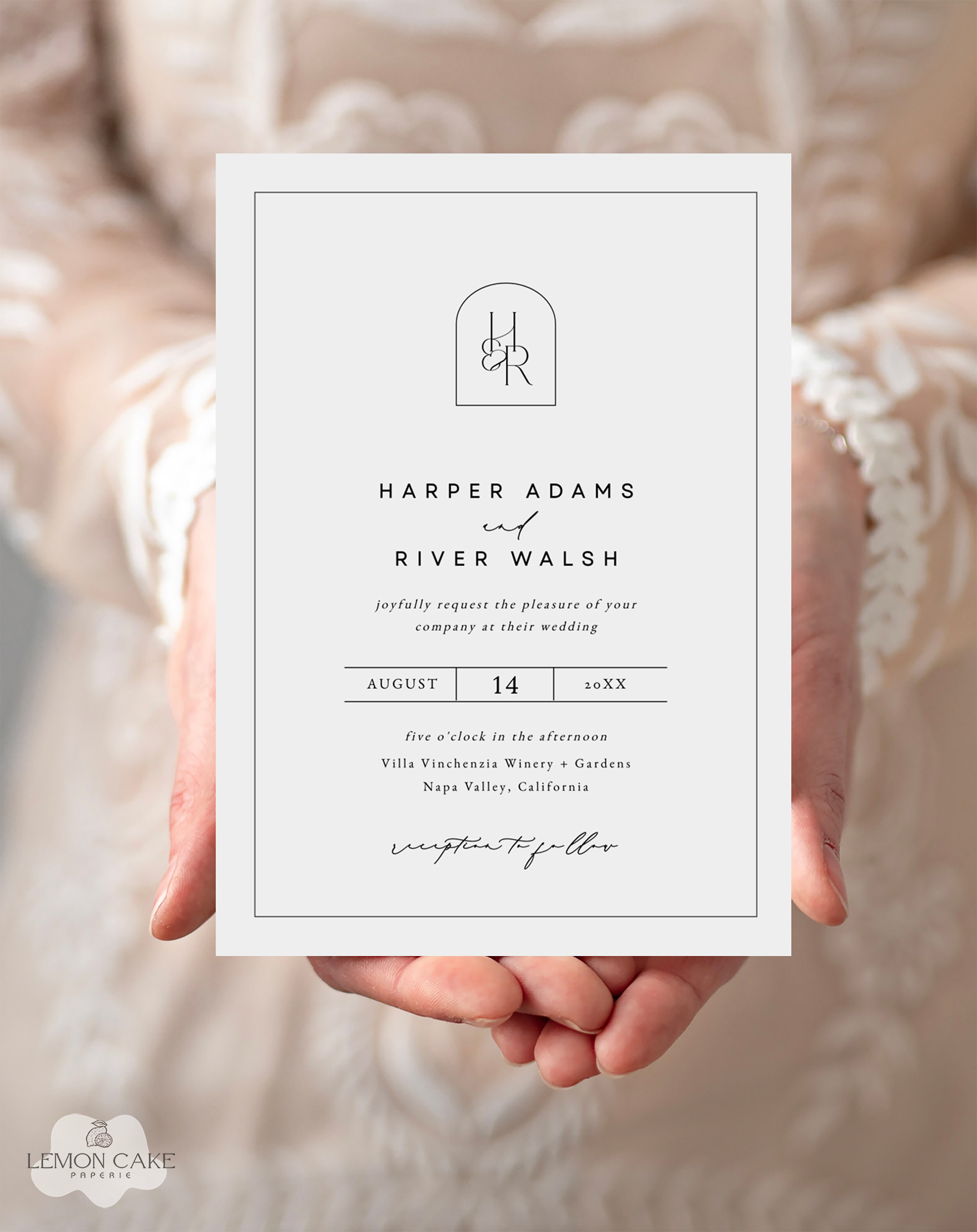 Monogram Wedding Invitation, Printed or Printable, Minimalist Wedding ...