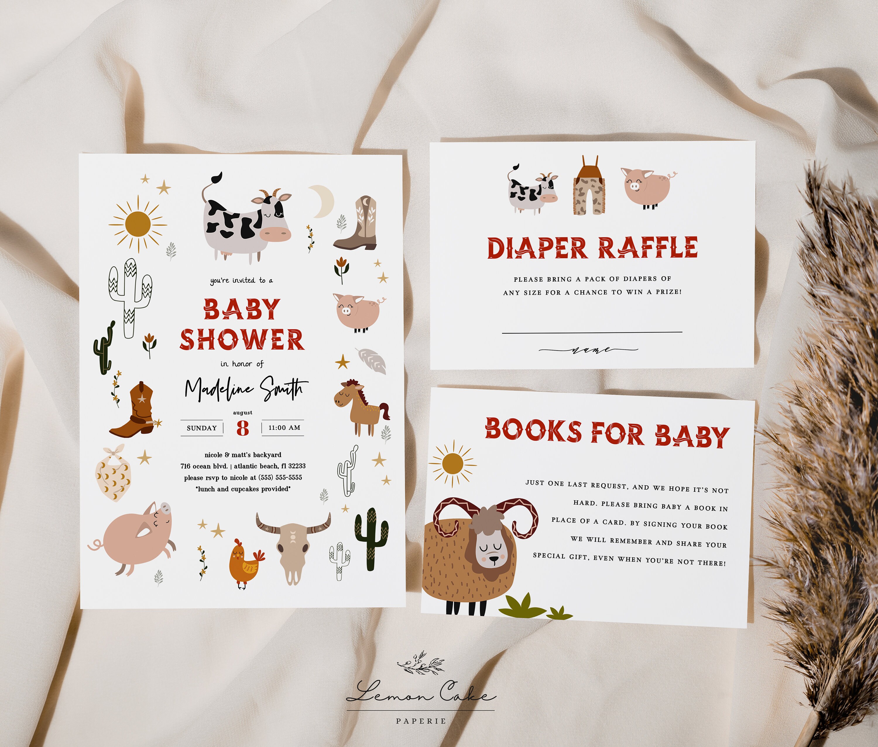 Farm Baby Shower Invitation Template, Instant Download, Cowboy Theme ...