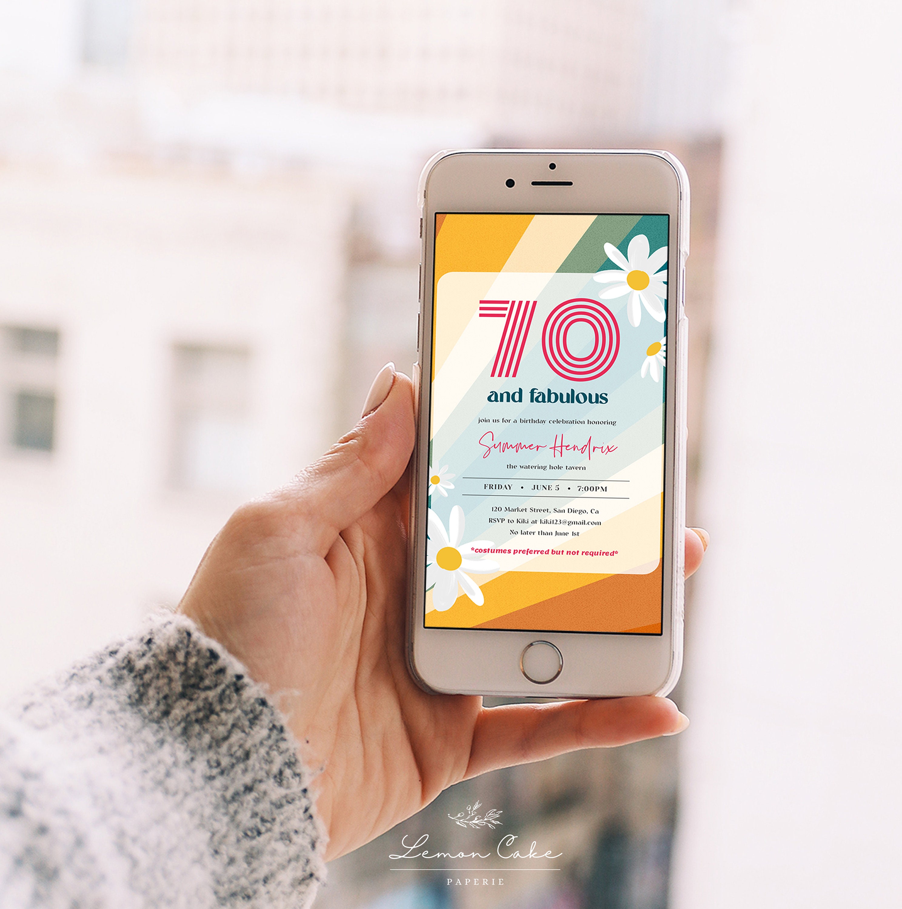 Retro Hippie Theme Invitation 70th Birthday Invitation Daisy - Etsy