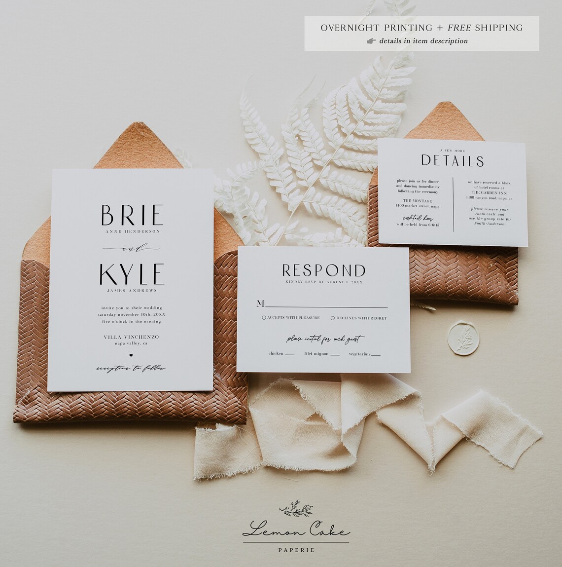 Minimalist Wedding Invitation Template, Instant Download, Black and ...