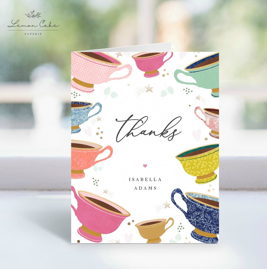 Tea Party Thank You Card, Baby Shower Thank You Card, Instant Download ...