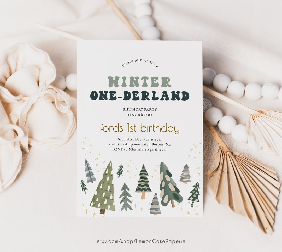 One-derland Birthday Invitation, 100% Editable Text, Christmas Birthday ...