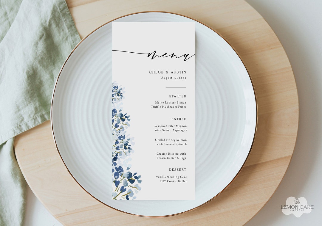 Dusty Blue Menu Template, Wedding Menu Template, Winter Dinner Menu ...