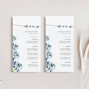 Dusty Blue Menu Template, Wedding Menu Template, Winter Dinner Menu ...
