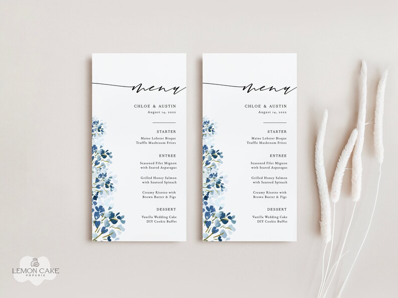 Dusty Blue Menu Template Wedding Menu Template Winter Dinner - Etsy