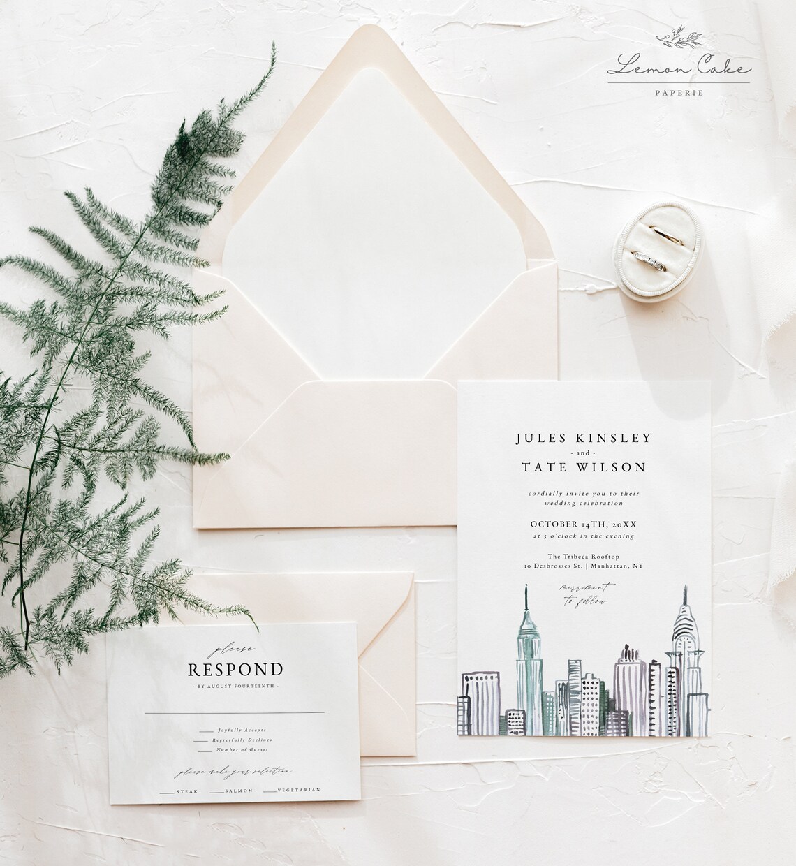 New York Wedding Invitation Suite, Manhattan Skyline Modern Sketch ...