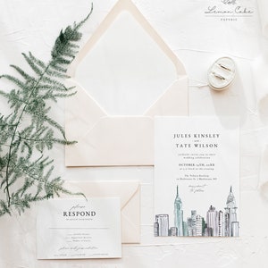 New York Wedding Invitation, Manhattan City Skyline Wedding Invite ...