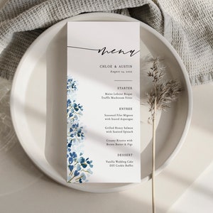 Dusty Blue Menu Template, Wedding Menu Template, Winter Dinner Menu ...