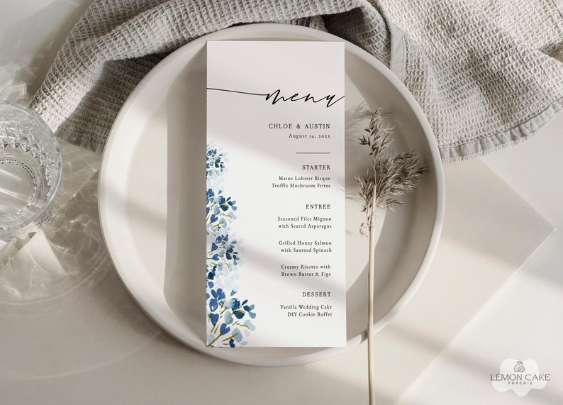 Dusty Blue Menu Template Wedding Menu Template Winter Dinner - Etsy