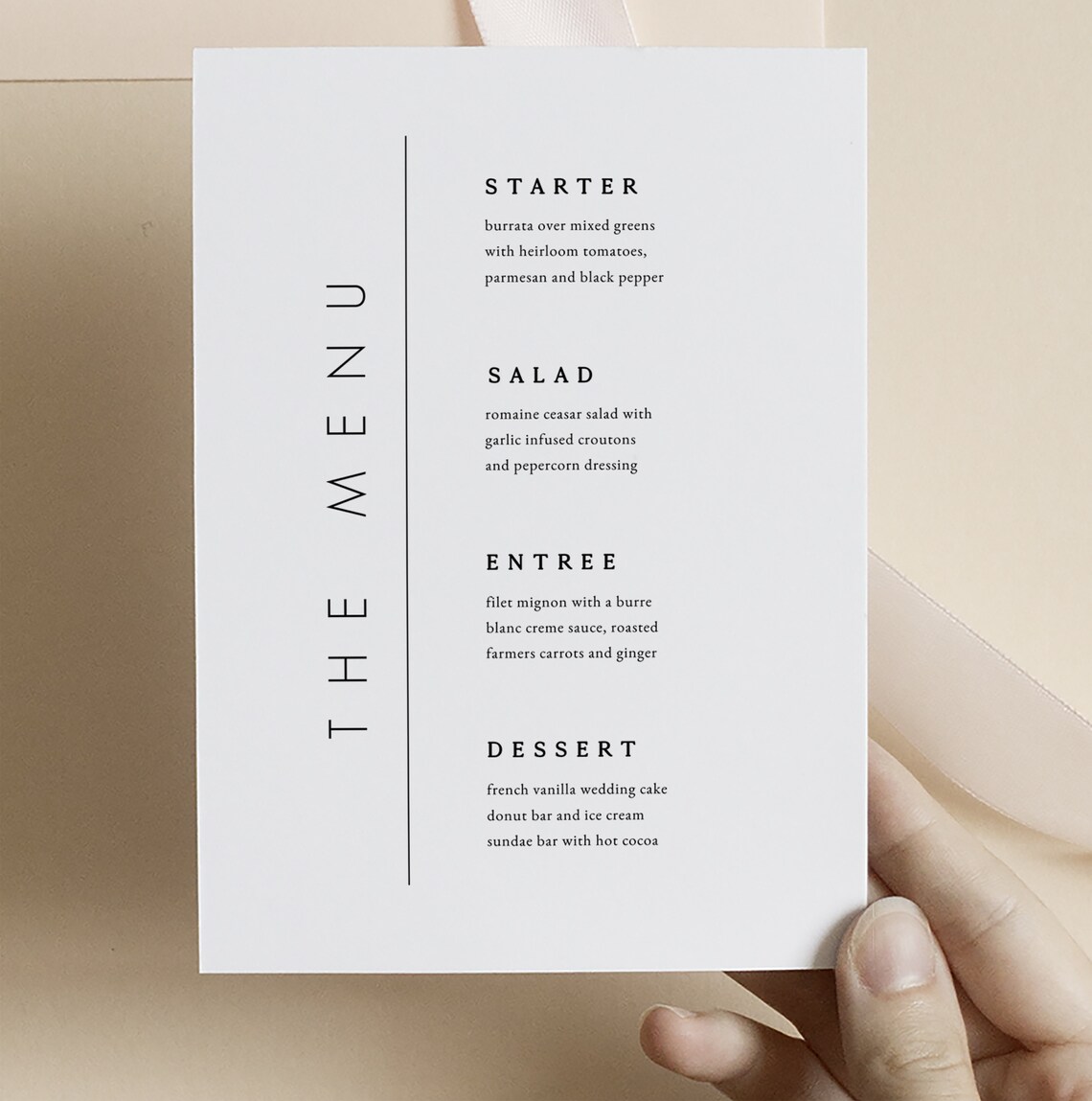 Modern Wedding Menu Template Minimalist Menu Card Bridal - Etsy