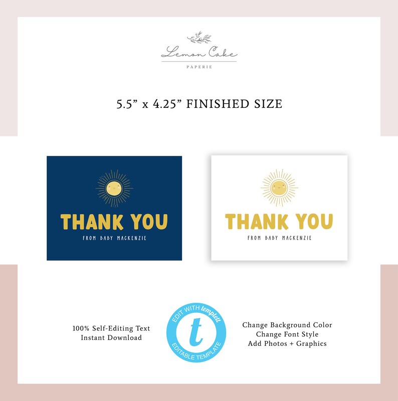 Sunshine Thank You Card Template Instant Download Editable - Etsy