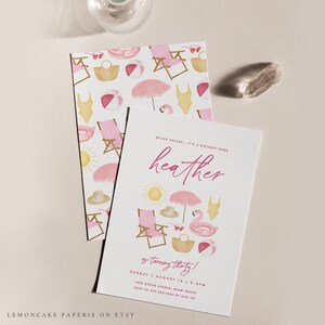 Preppy Pink Pool Party Invitation, 100% Editable Text, Adult Birthday ...