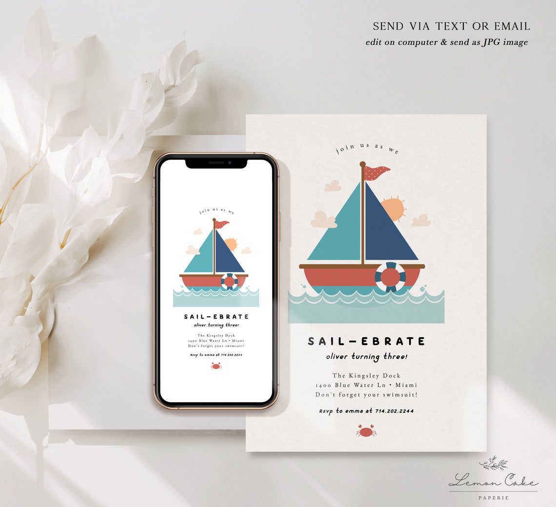 Nautical Birthday Invite Sail Boat Theme Birthday Party - Etsy