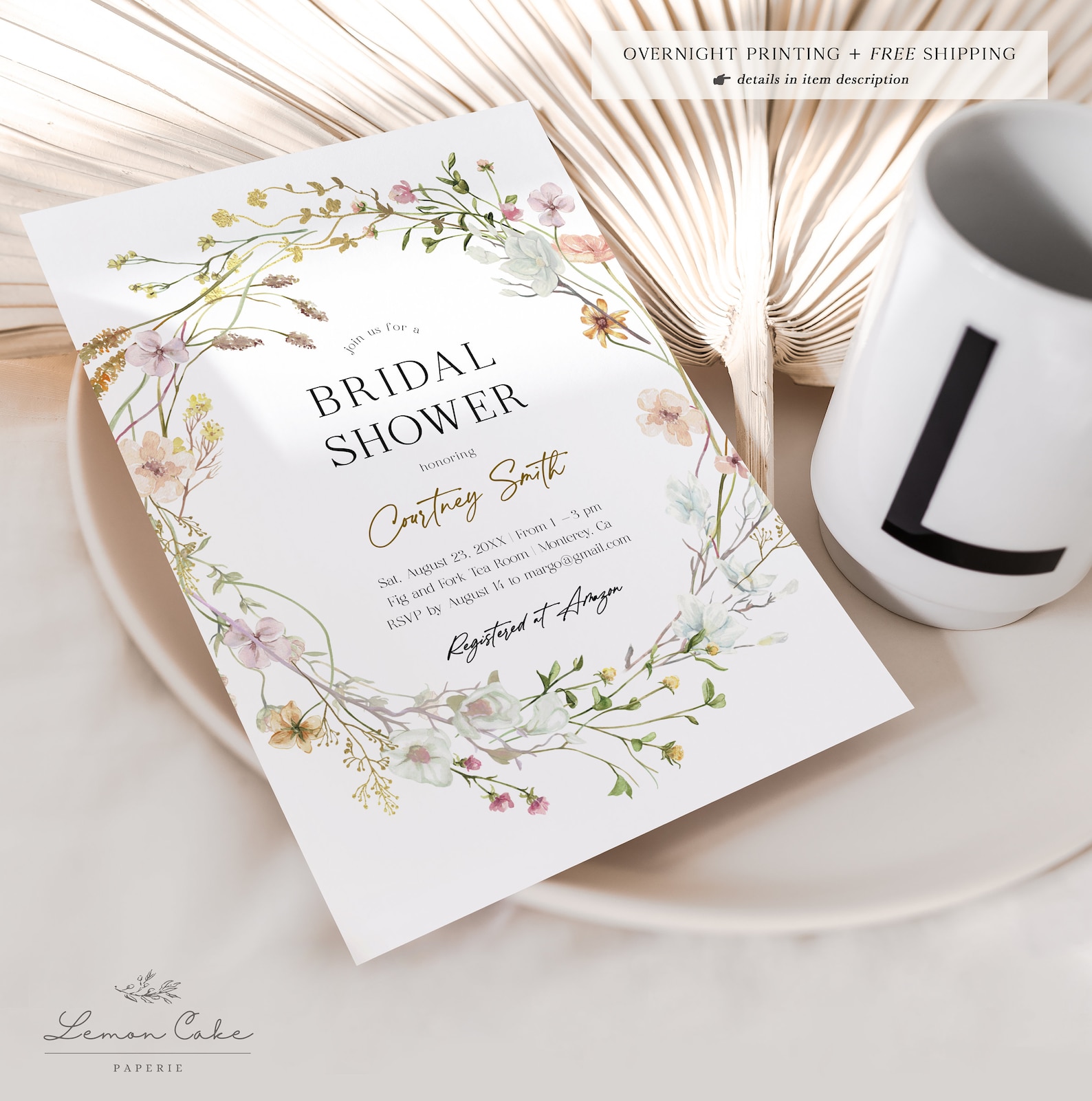 Wildflower Bridal Shower Invitation Printable Spring Wedding - Etsy
