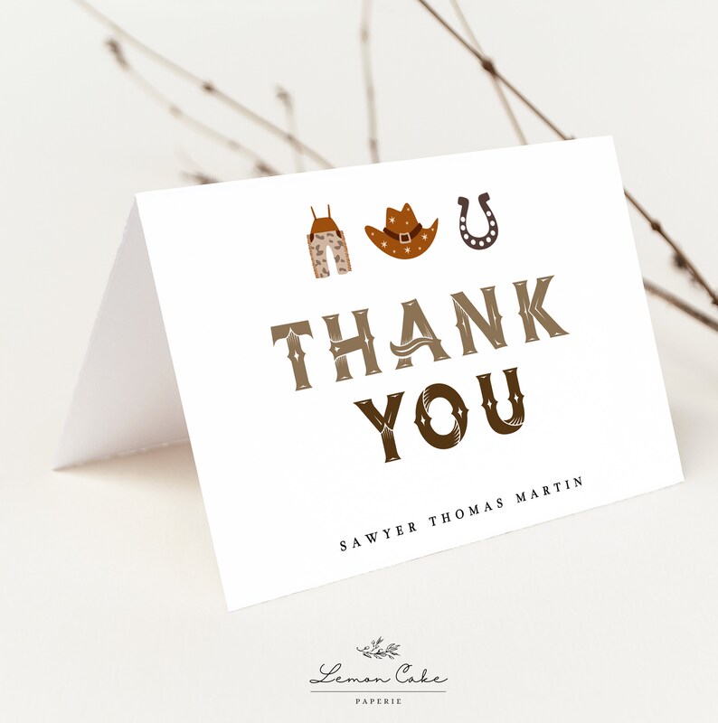 Cowboy Thank You Card Baby Shower Thank You Card Kid Thank - Etsy
