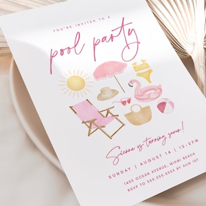 Preppy Pink Pool Party Invitation, 100% Editable Text, Splish Splash ...