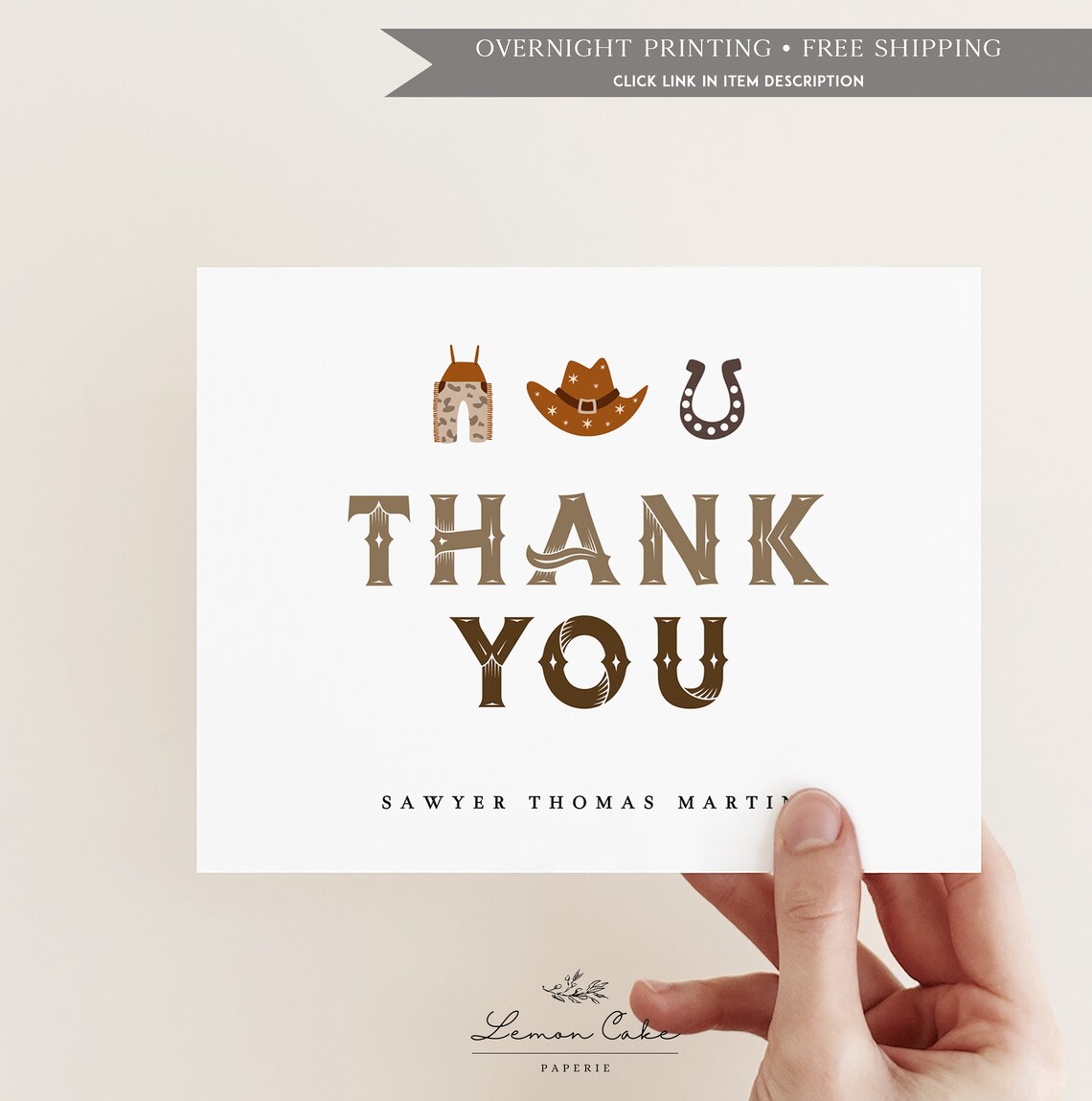 Cowboy Thank You Card Baby Shower Thank You Card Kid Thank | Etsy