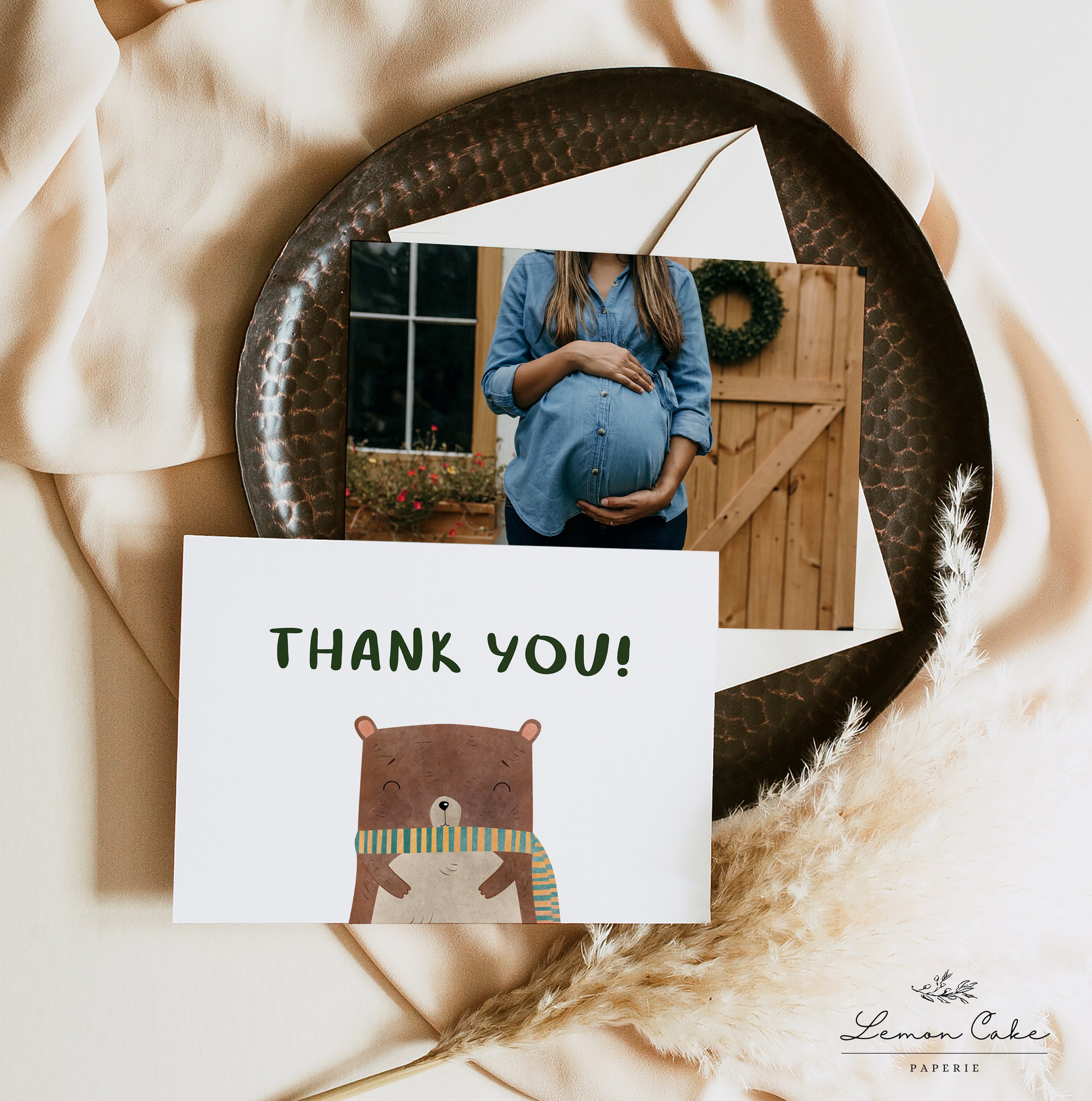 Editable Woodland Bear Thank You Card INSTANT DOWNLOAD Teddy | Etsy