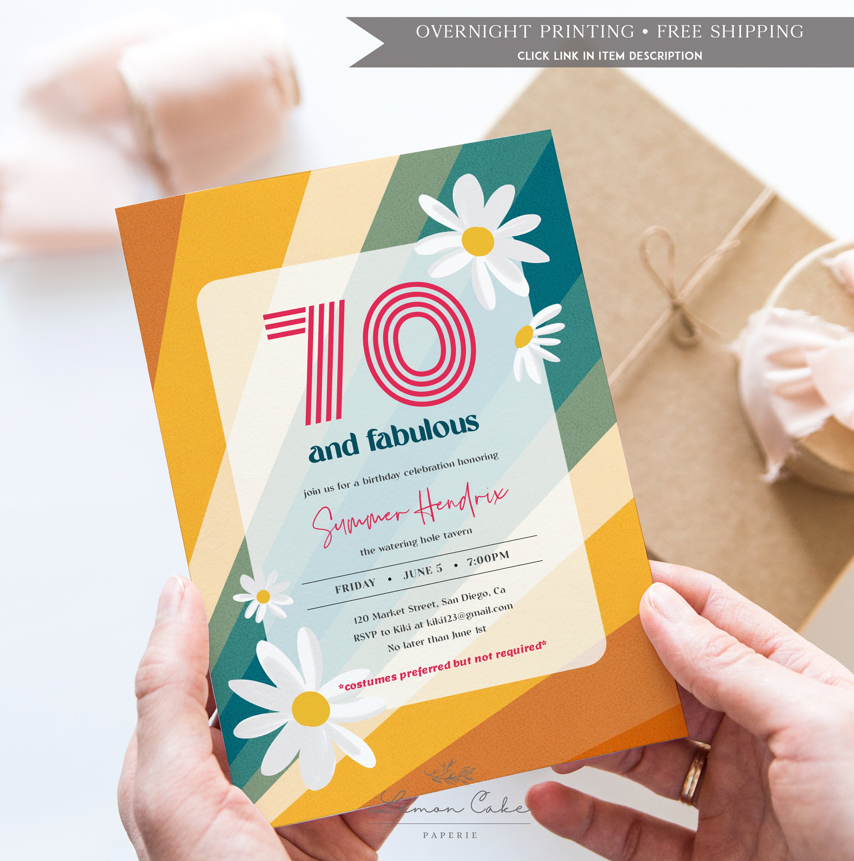 Retro Hippie Theme Invitation 70th Birthday Invitation Daisy - Etsy
