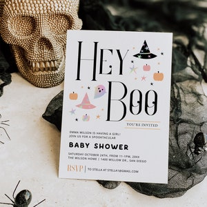 Hey Boo Halloween Baby Shower Invitation, 100% Editable Text, Cute ...