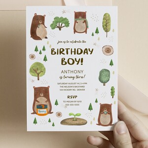 Bear Birthday Invitation, INSTANT DOWNLOAD, Printable Bear Theme Party ...